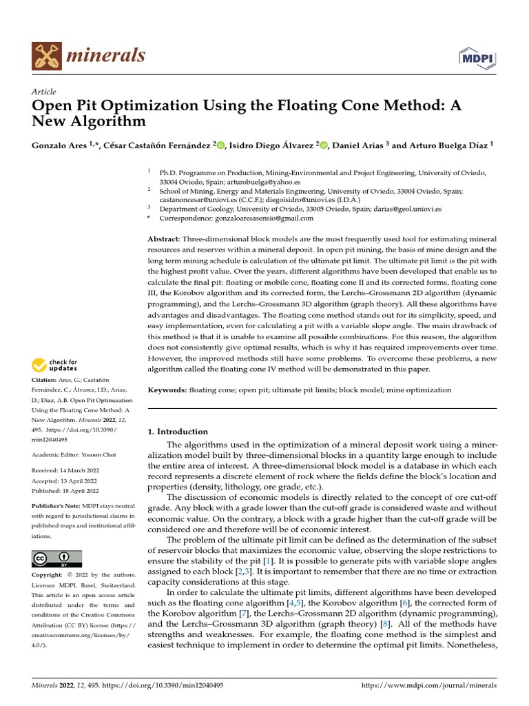 Minerals: Open Pit Optimization Using The Floating Cone Method: A New Algorithm | PDF ...