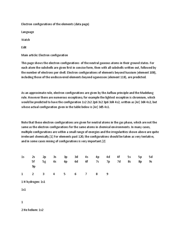 Electron Configurations of The Elements | PDF | Electron Configuration ...