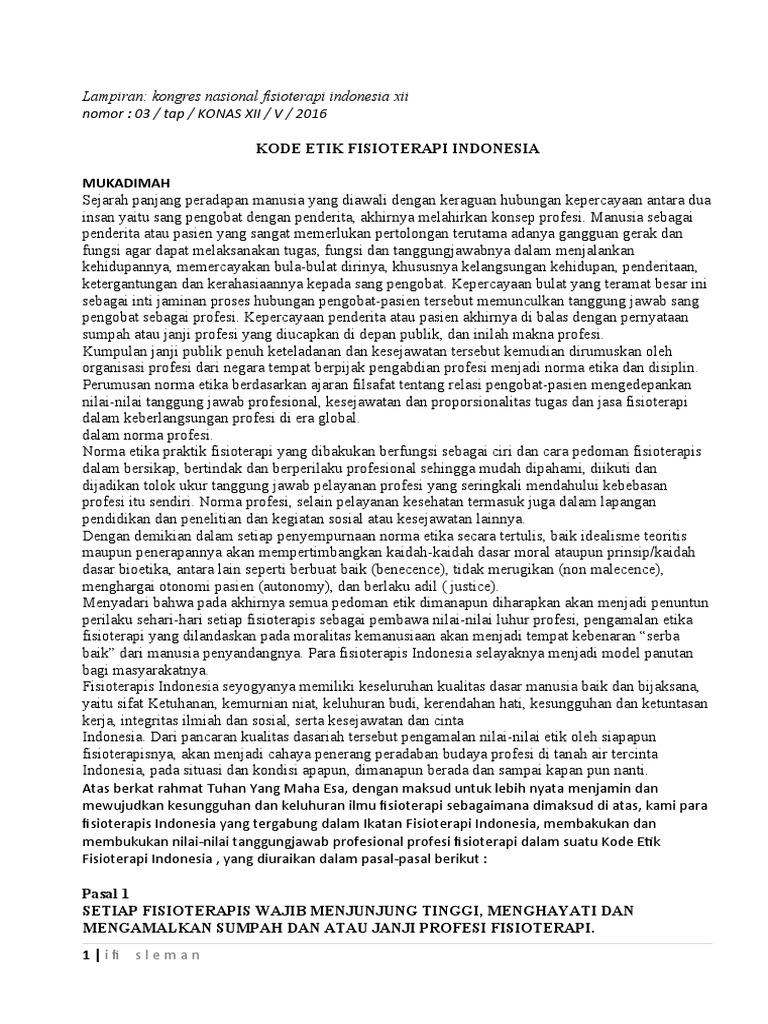 Kode Etik Fisioterapi | PDF | Pengembangan Diri