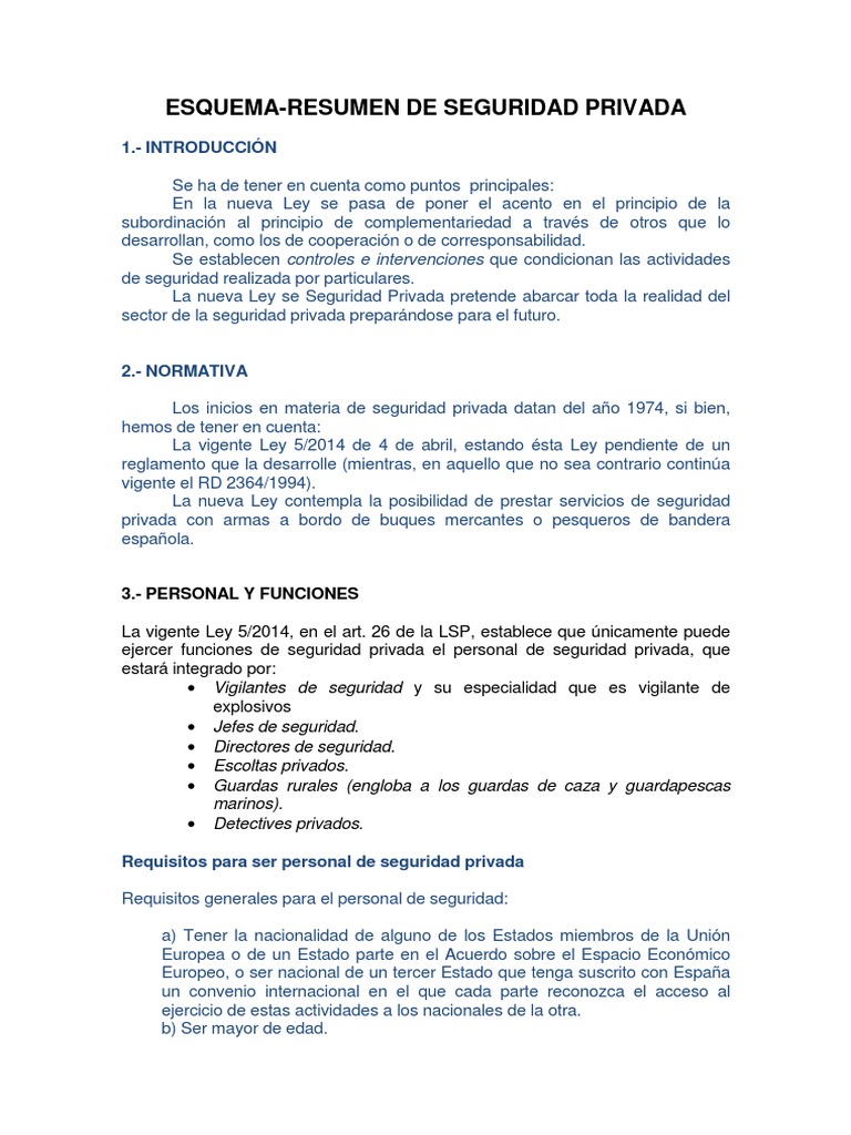 Esquema-Resumen de Seguridad Privada | PDF | Guardia de seguridad | Gobierno