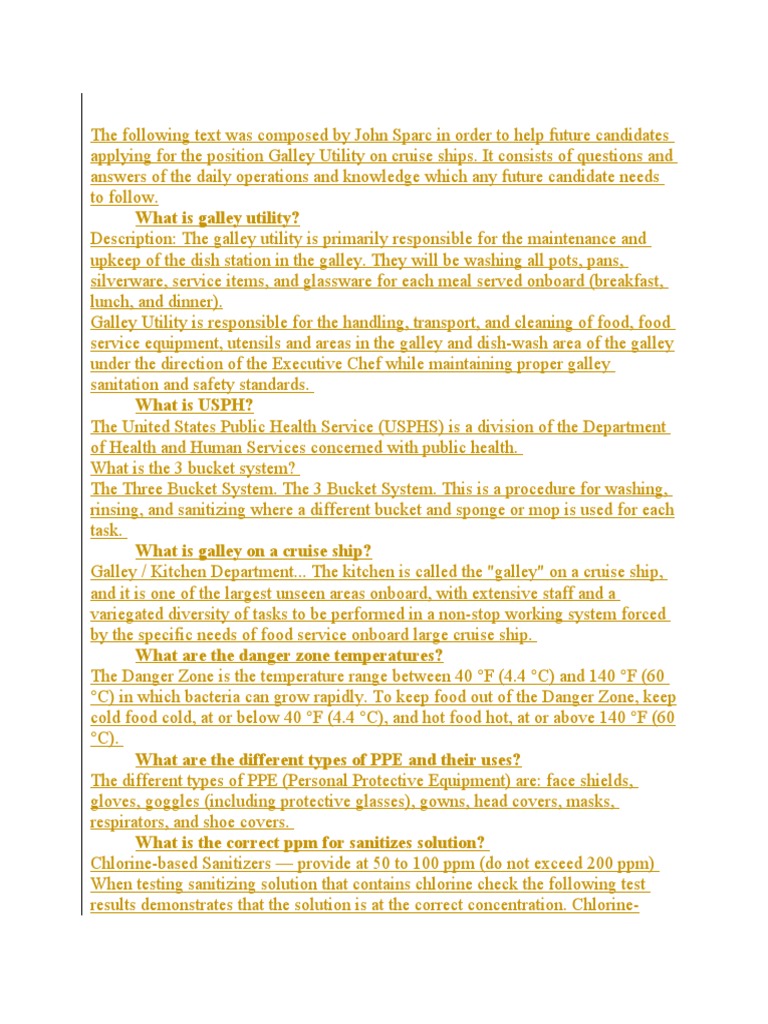 Galley Utility Q & A | PDF | Personal Protective Equipment | Safety