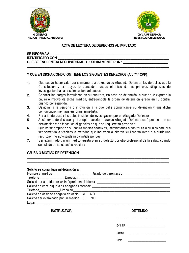 Acta de Lectura de Derechos Por RQ | PDF | Justicia | Crimen y violencia