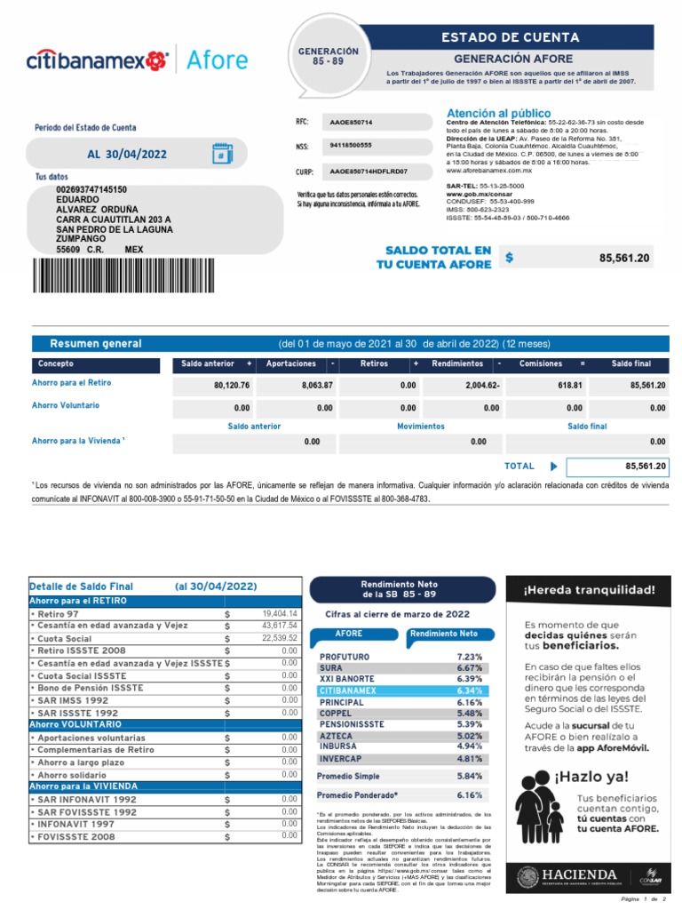08-Cuenta Afore | Descargar gratis PDF | Gobernancia | Gobierno