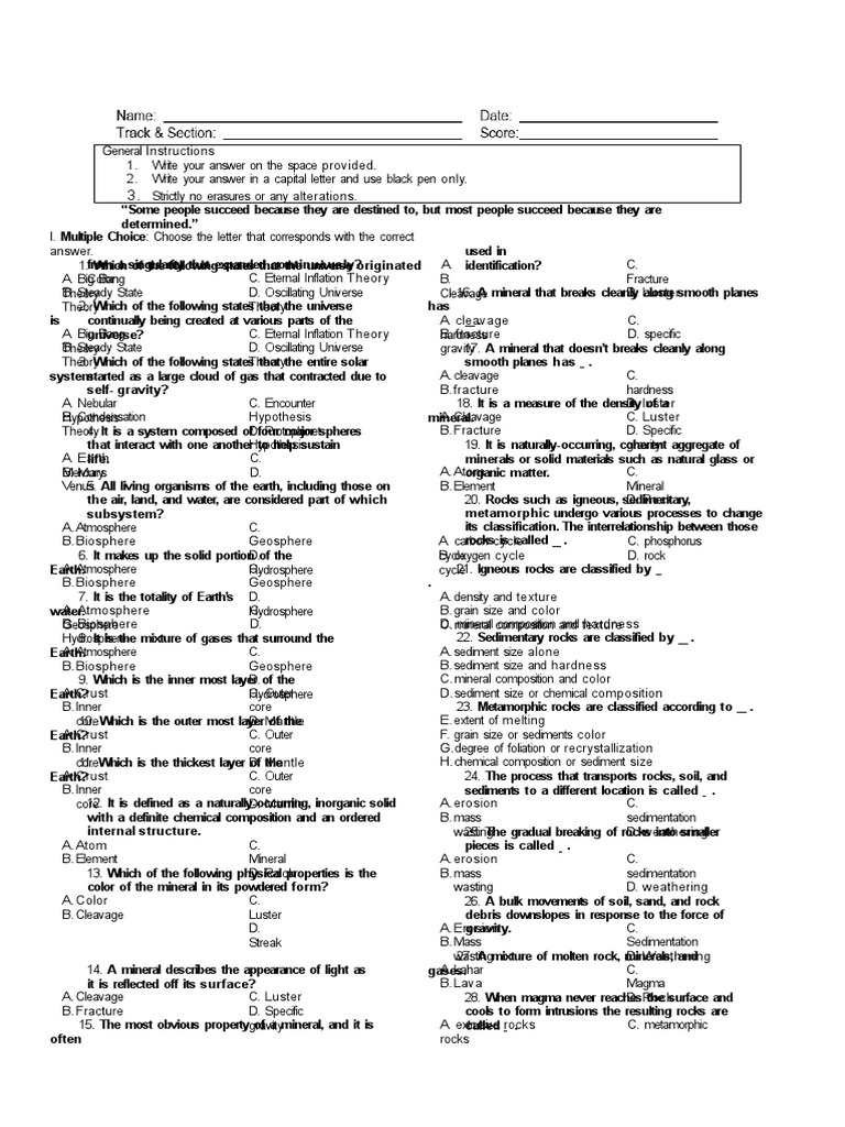 Pre Test in Earth and Life Science Answer Keydocx | PDF | Rock (Geology ...