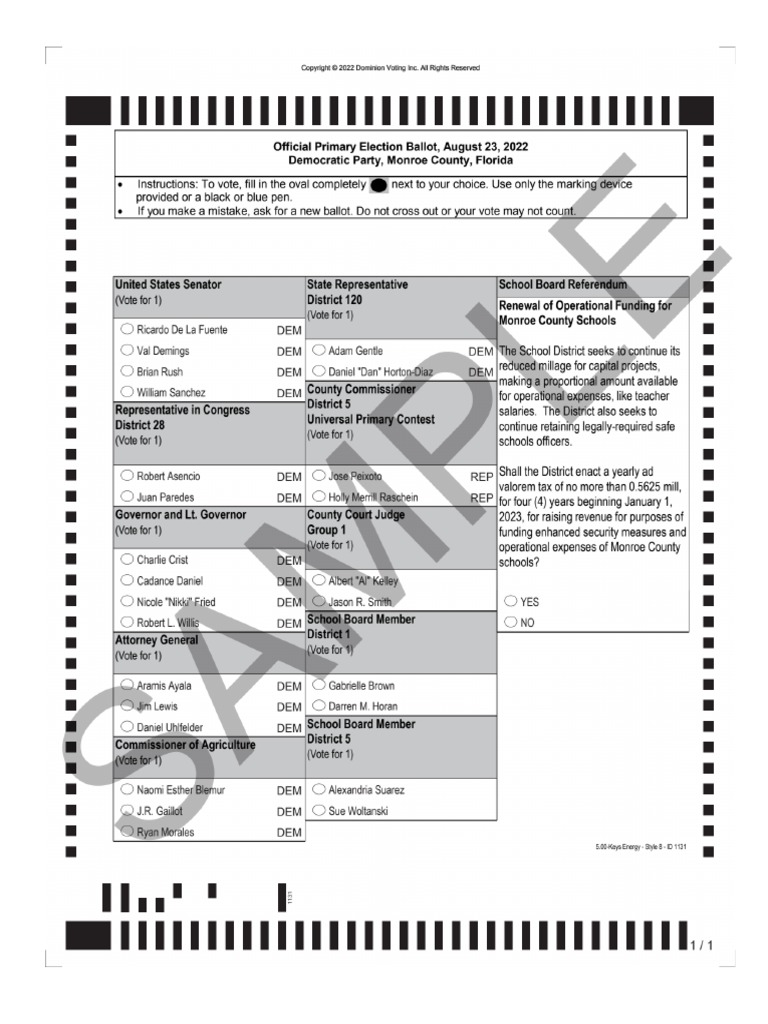 Monroe County Sample Ballot Democrat | PDF