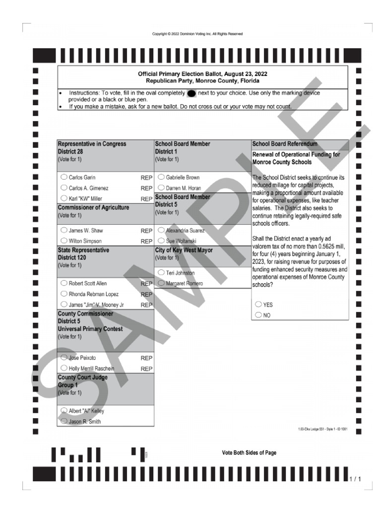 Key West Republican Sample Ballot Primary 2022 | PDF