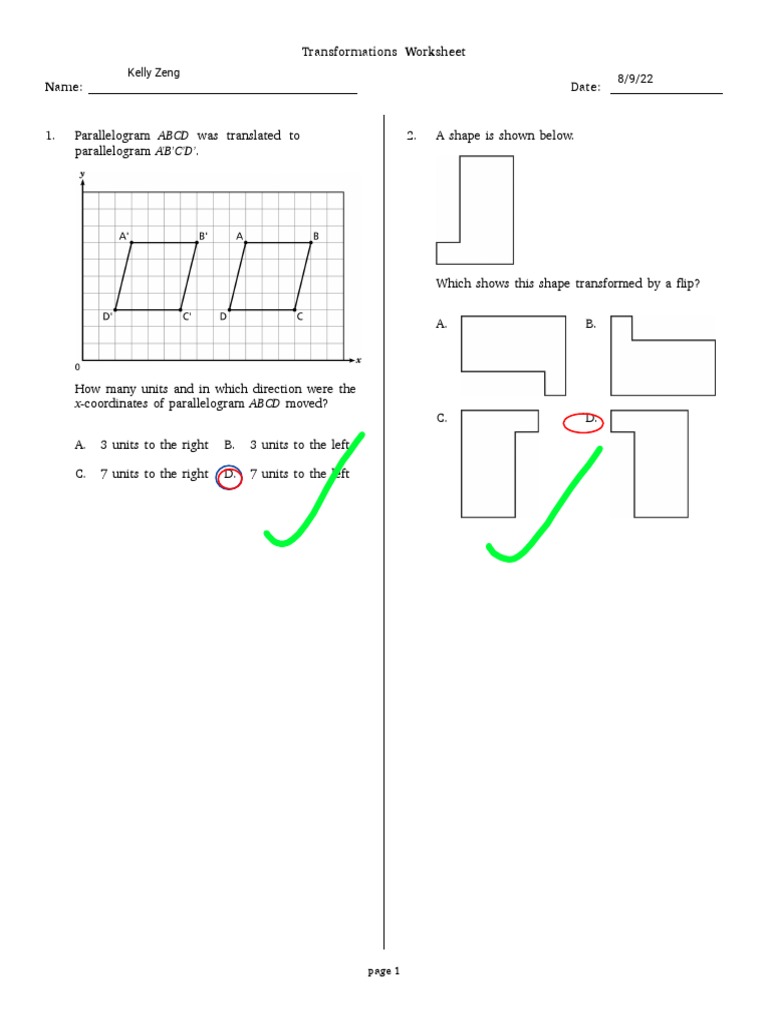 Geometry Transformations Quiz | PDF | Cartesian Coordinate System | Area