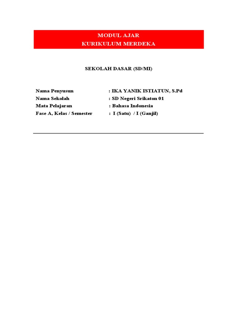 Modul Ajar Kelas 1 | PDF | Seni & Disiplin Bahasa | Kajian Bahasa Asing