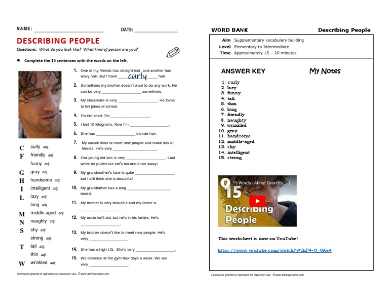 Describing People Exercises | PDF