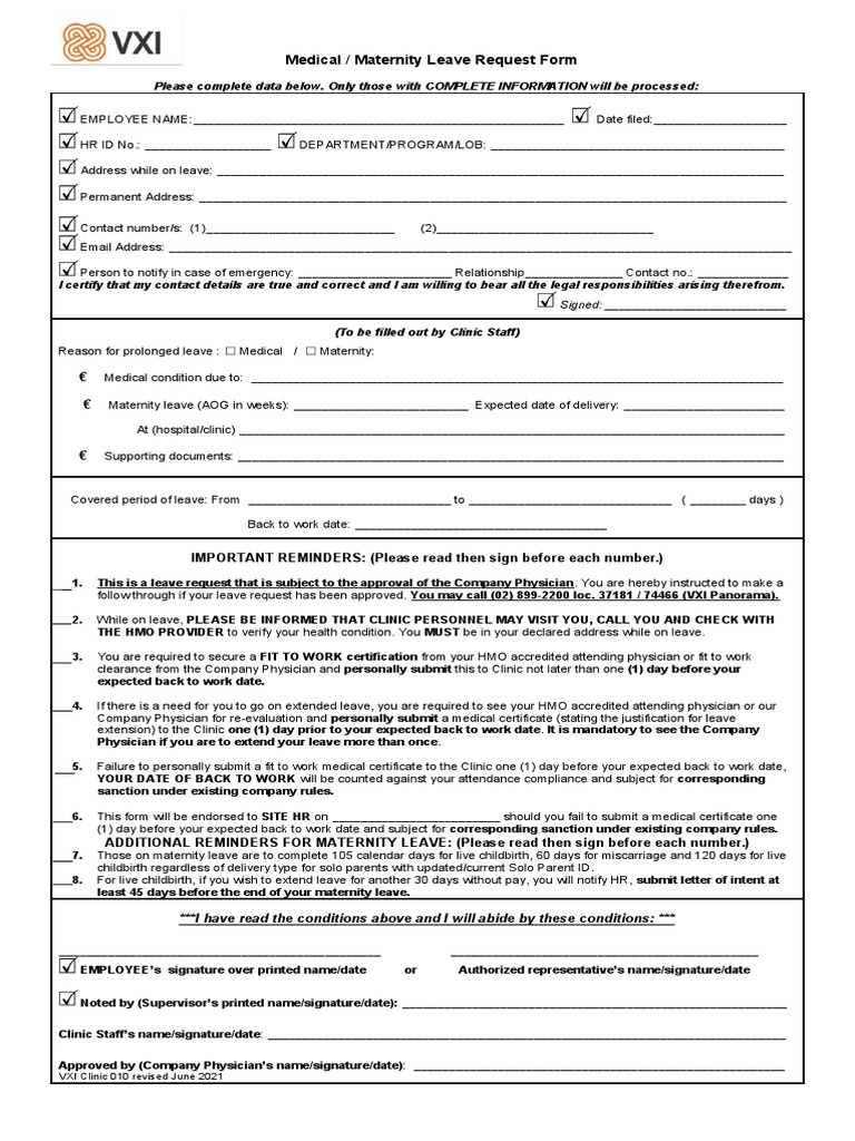 Maternity Leave Request Form | PDF | Childbirth | Health Sciences