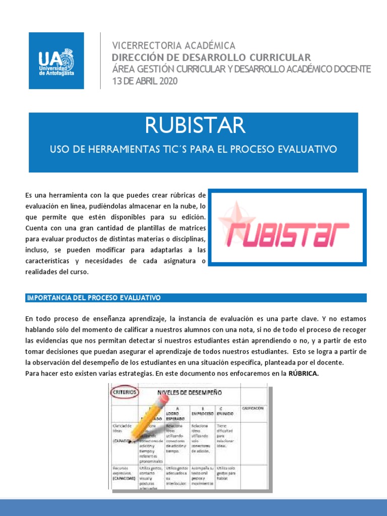RUBISTAR | Descargar gratis PDF | Evaluación | Maestros