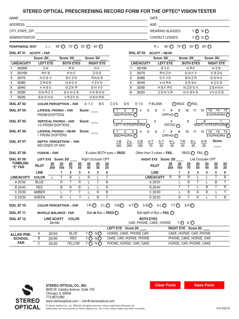 PRESCREENING Form 10 2020 Fillable | PDF | Visual Acuity | Human Eye