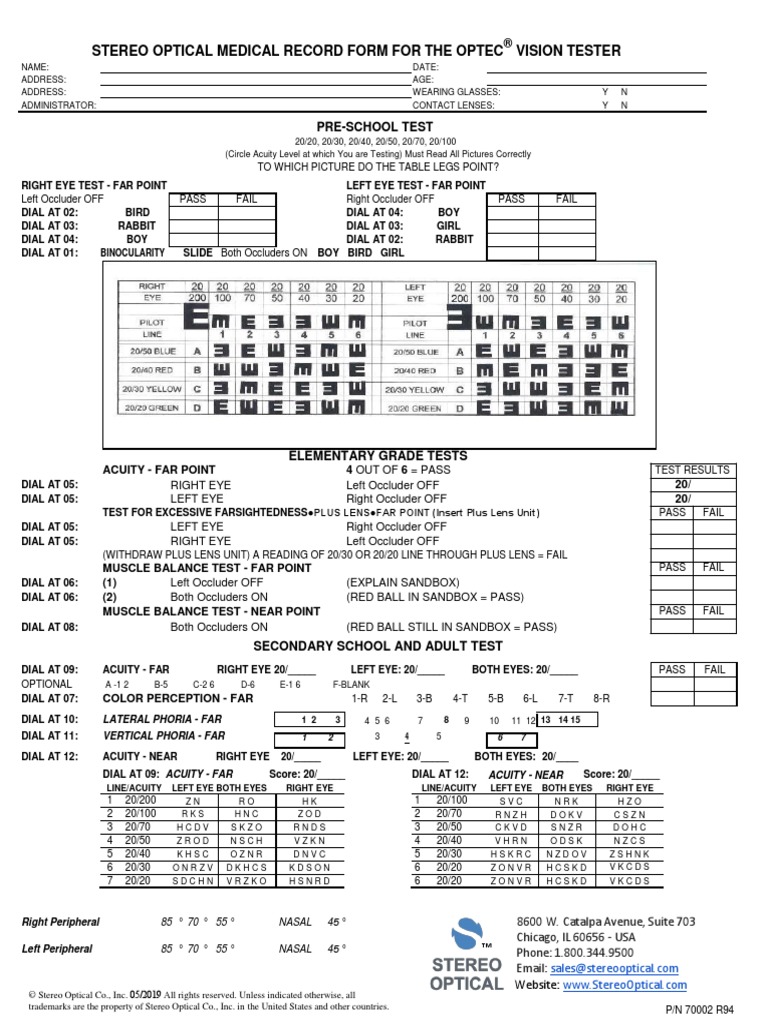 Stereo Optical Medical Record Form For The Optec Vision Tester | PDF ...