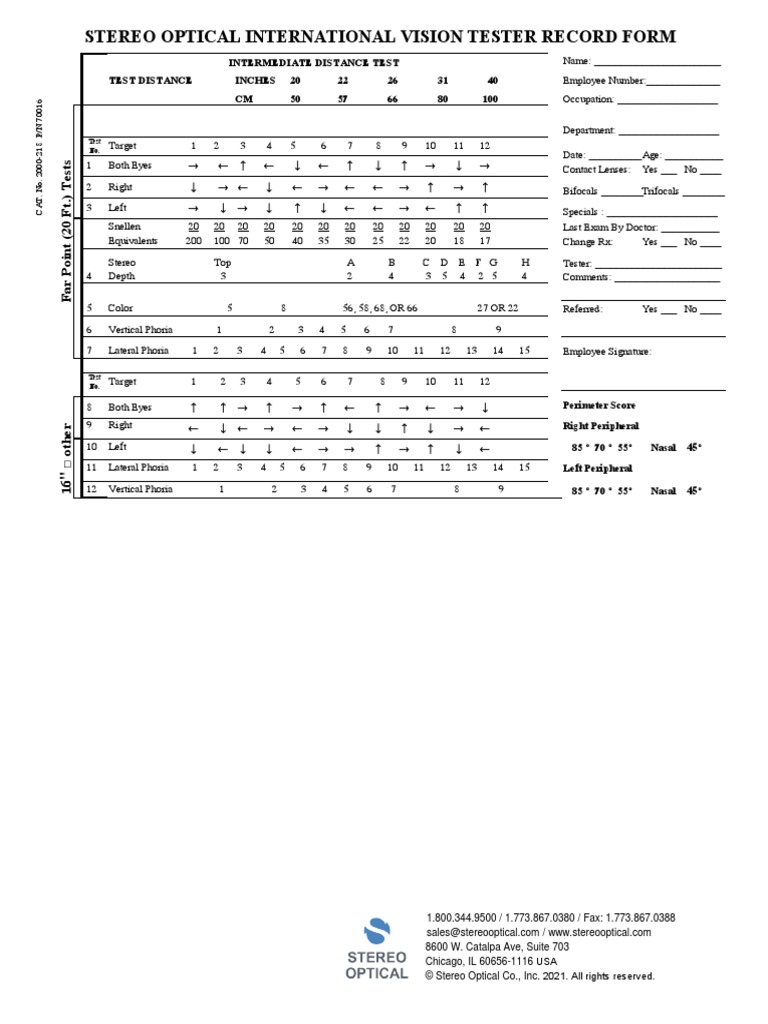 Stereo Optical International Vision Tester Record Form | PDF ...