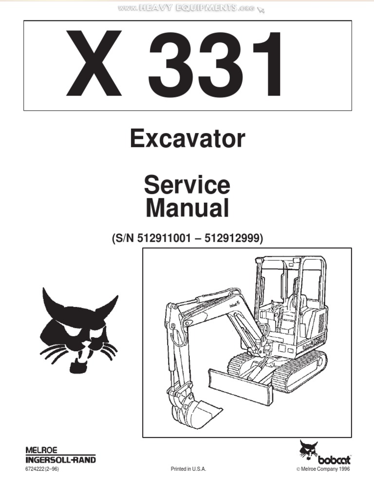 Manual Service Bobcat x331 Compact Excavator Safety Maintenance Systems ...
