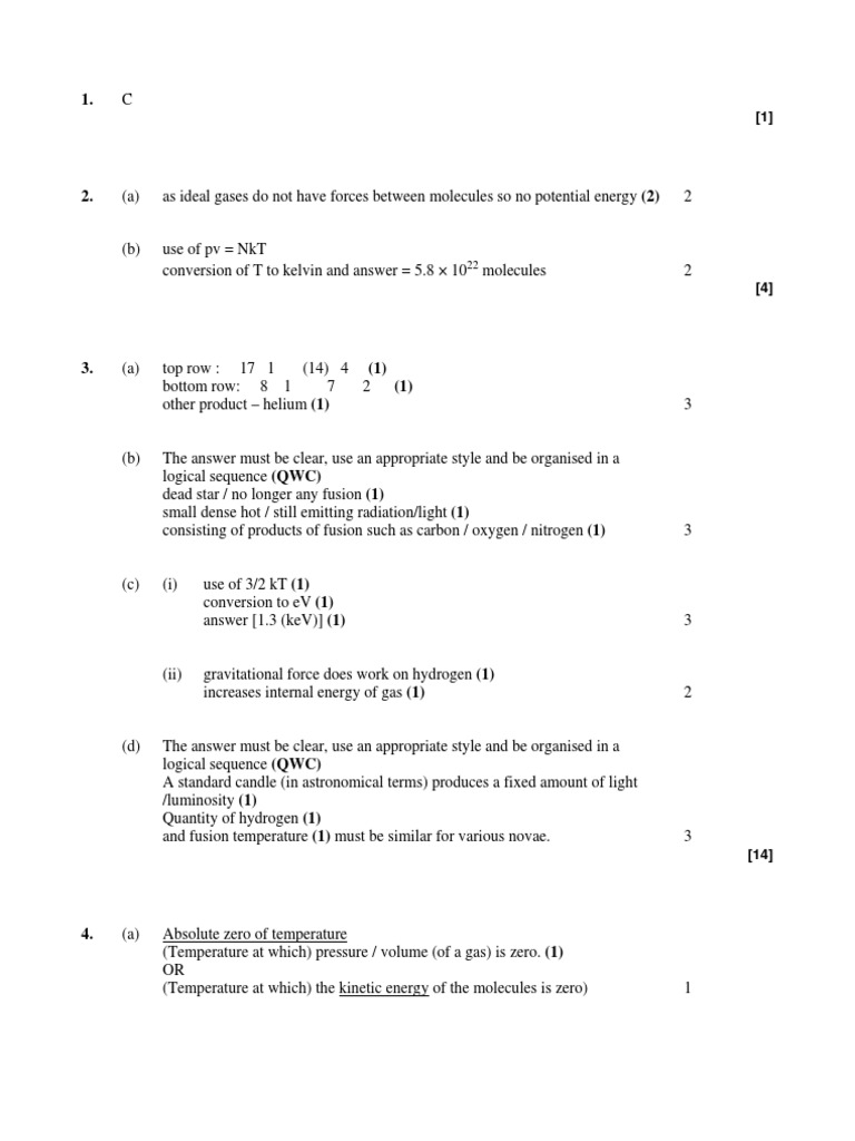 Unit 5 Physics Thermal Physics Answers | PDF | Gases | Temperature
