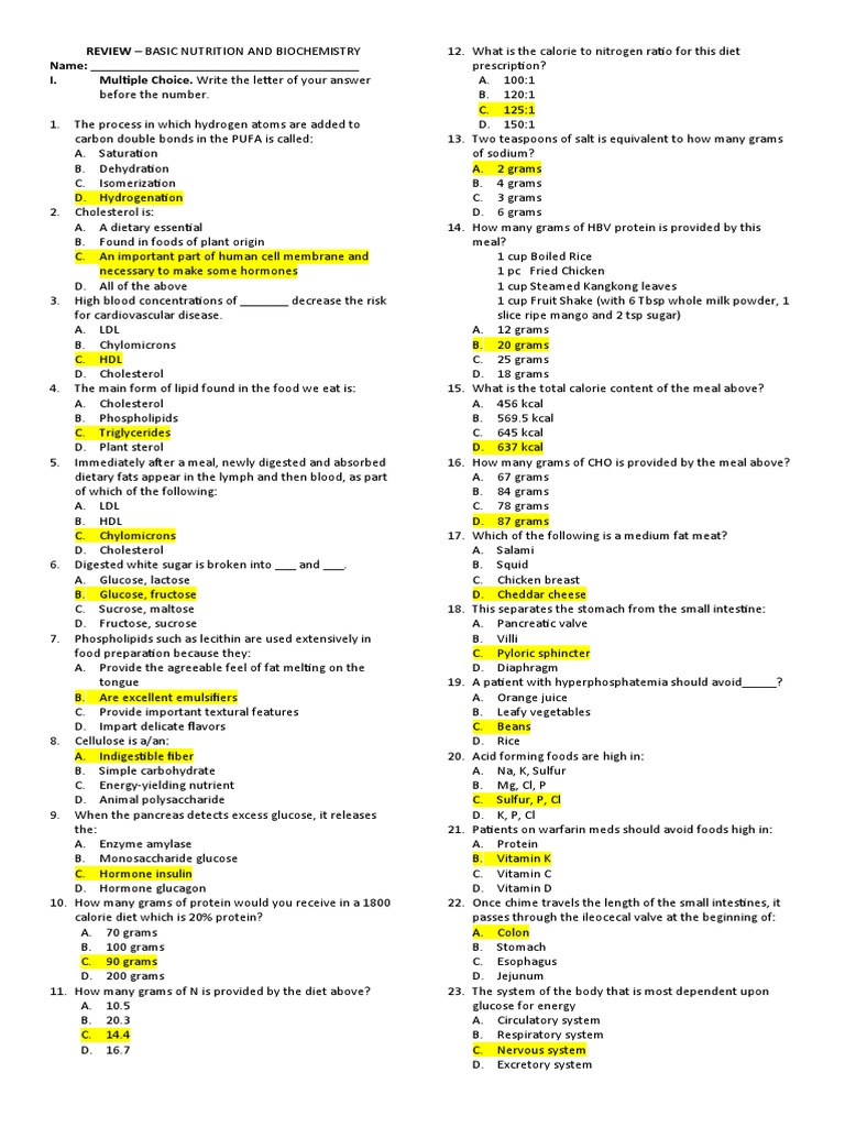 Basic Nutrition and Biochem - Reviewer | PDF | Fat | Vitamin