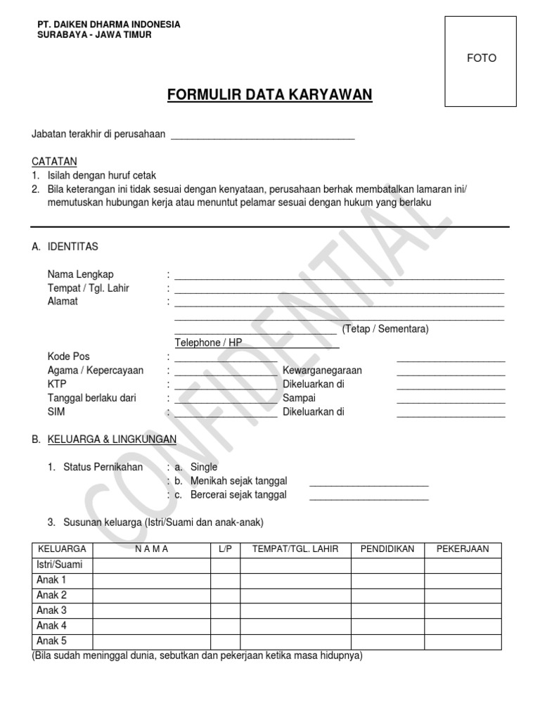 Formulir Calon Karyawan | PDF