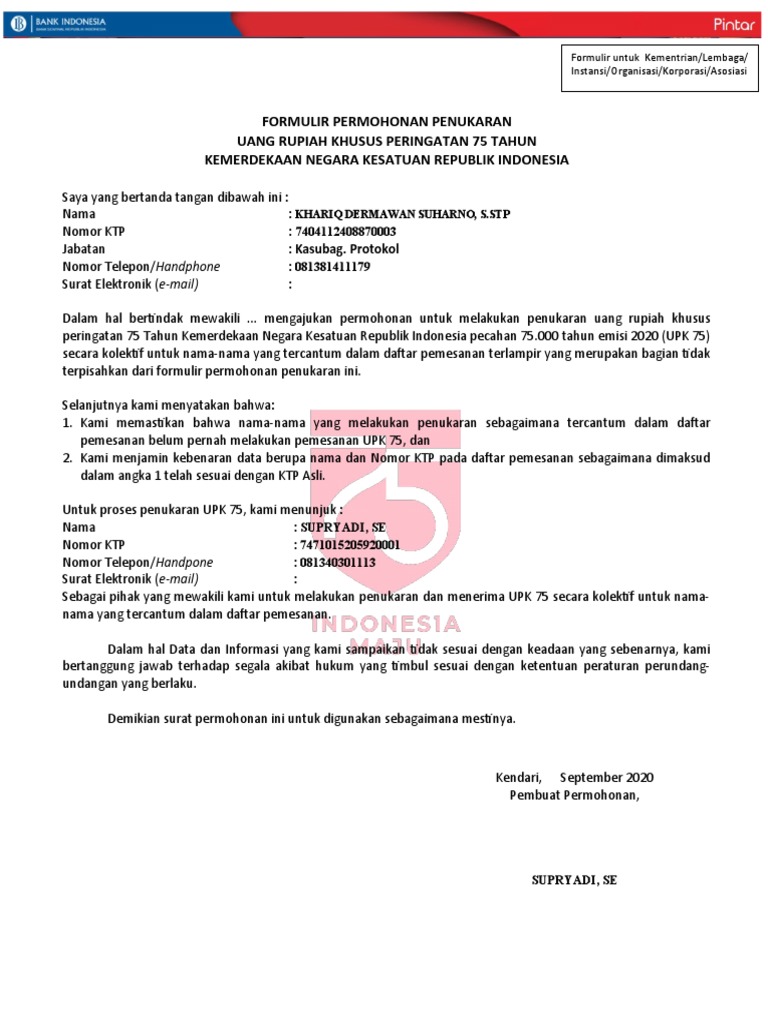 Formulir Penukaran UPK 75 RI | PDF