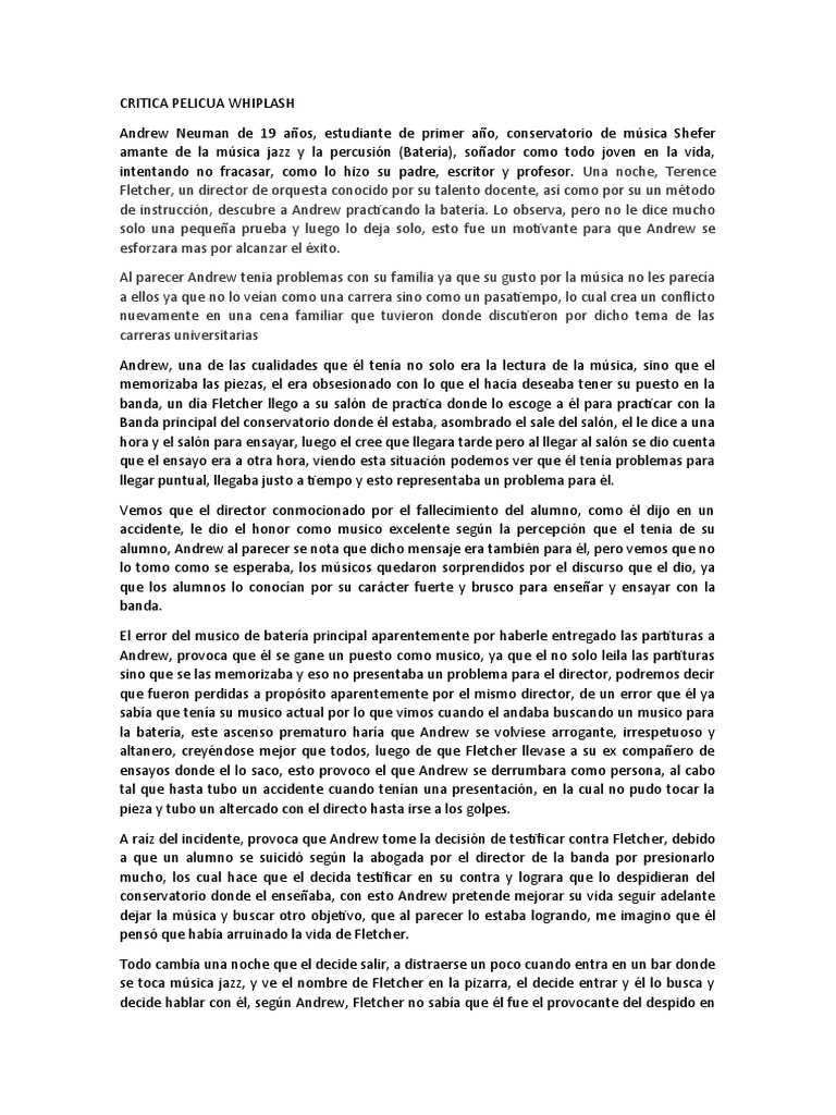 Resumen Pelicula Whiplash | PDF