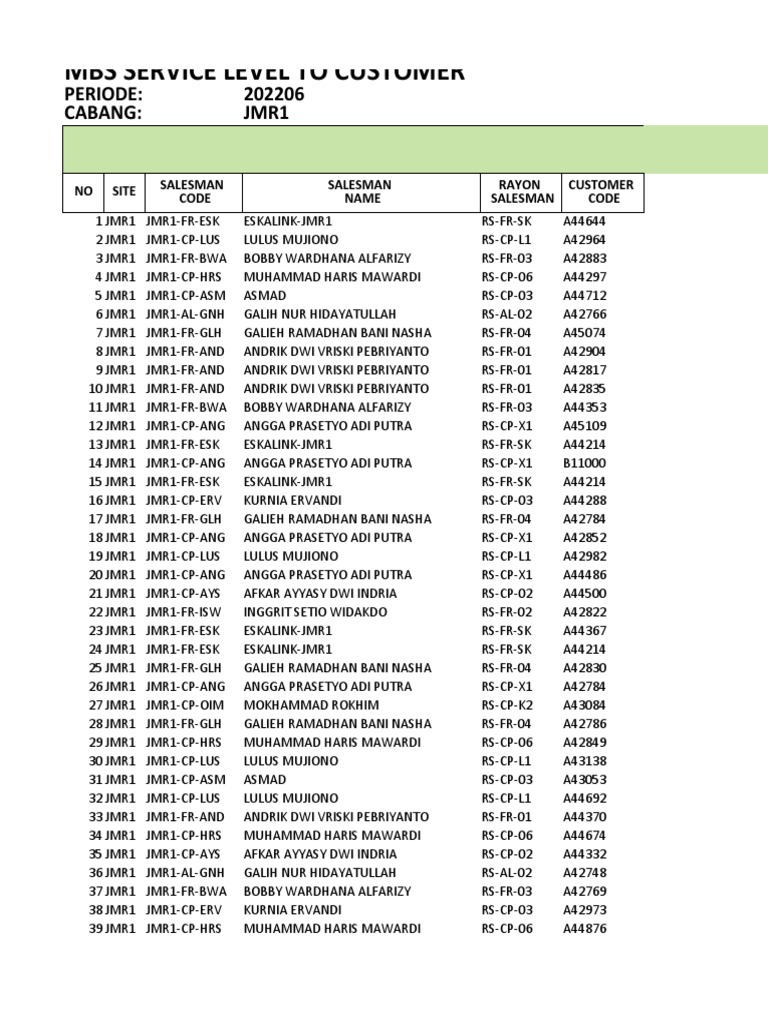 JMR1 Customer Service Levels | PDF
