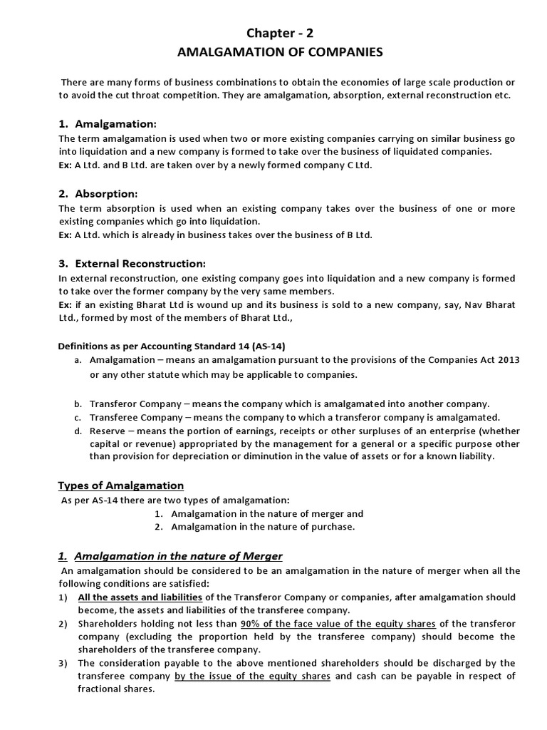 Chapter - 2 Amalgamation of Companies | PDF | Equity (Finance) | Debits ...