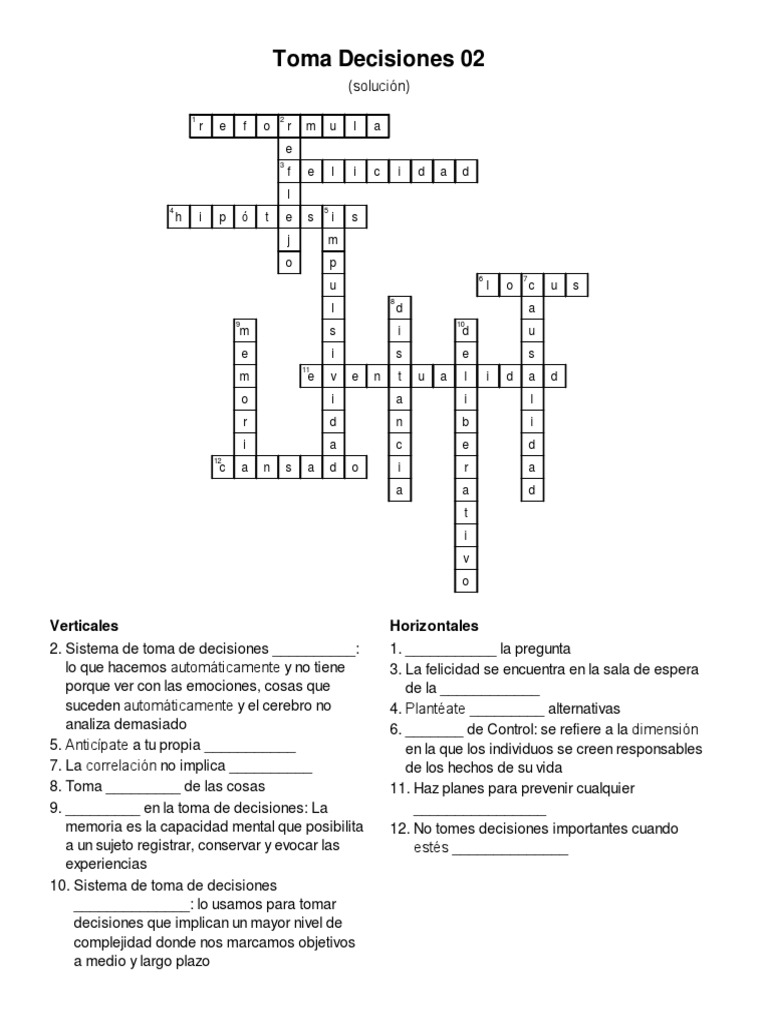 Toma de Decisiones - Crucig02 - Sol | PDF | Ciencias del comportamiento ...