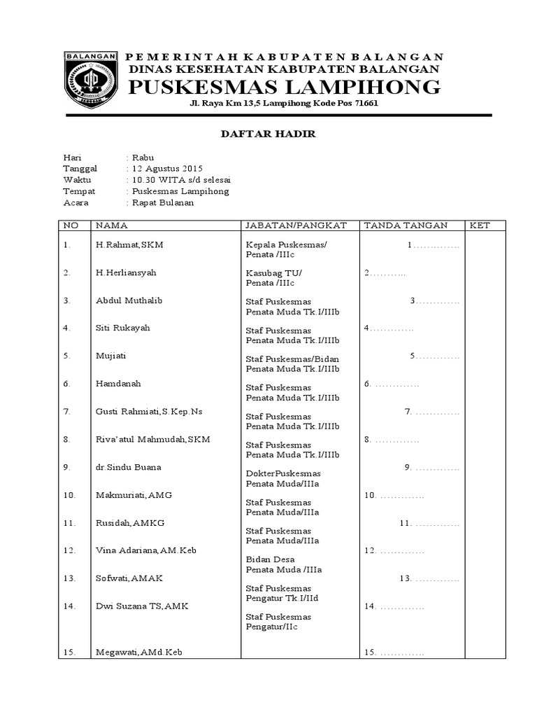 Absen Rapat Bulanan | PDF