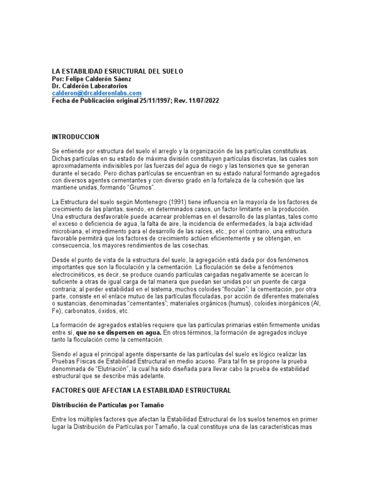 La Estabilidad Estructural Del Suelo | PDF | Suelo | Descomposición