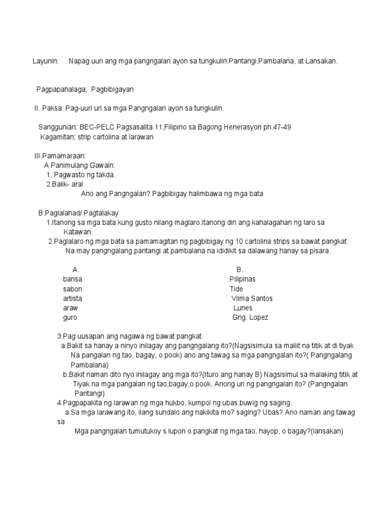 Lesson Plan in Filipino 5 | PDF