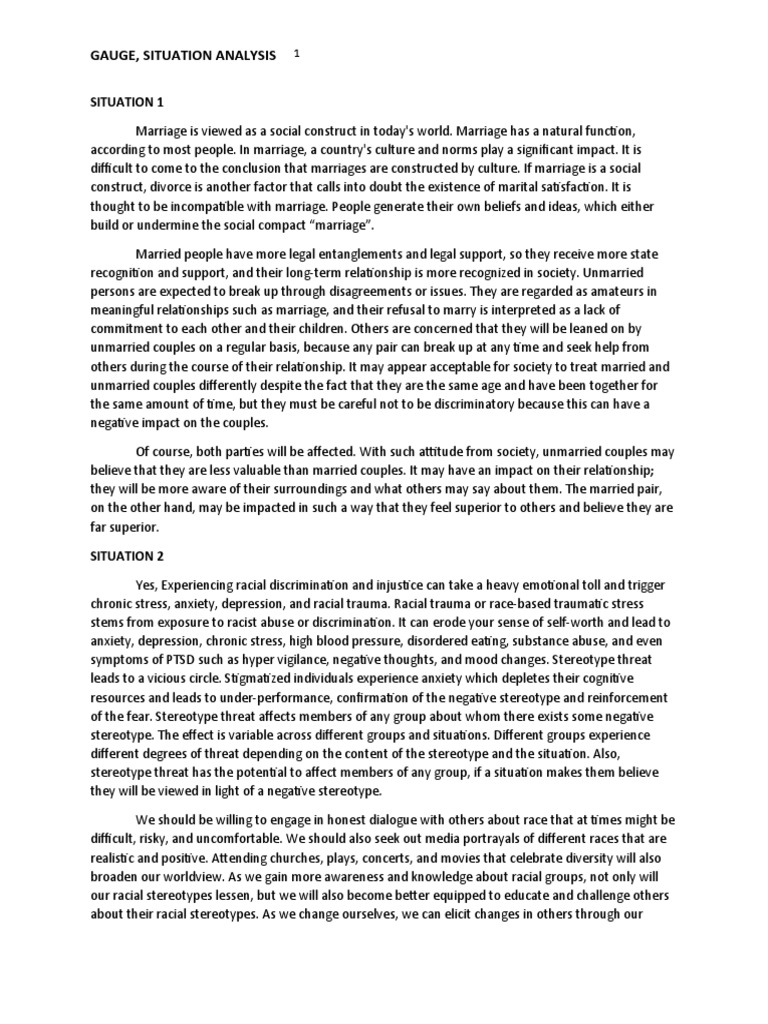 Gauge, Situation Analysis | PDF | Anxiety | Marriage