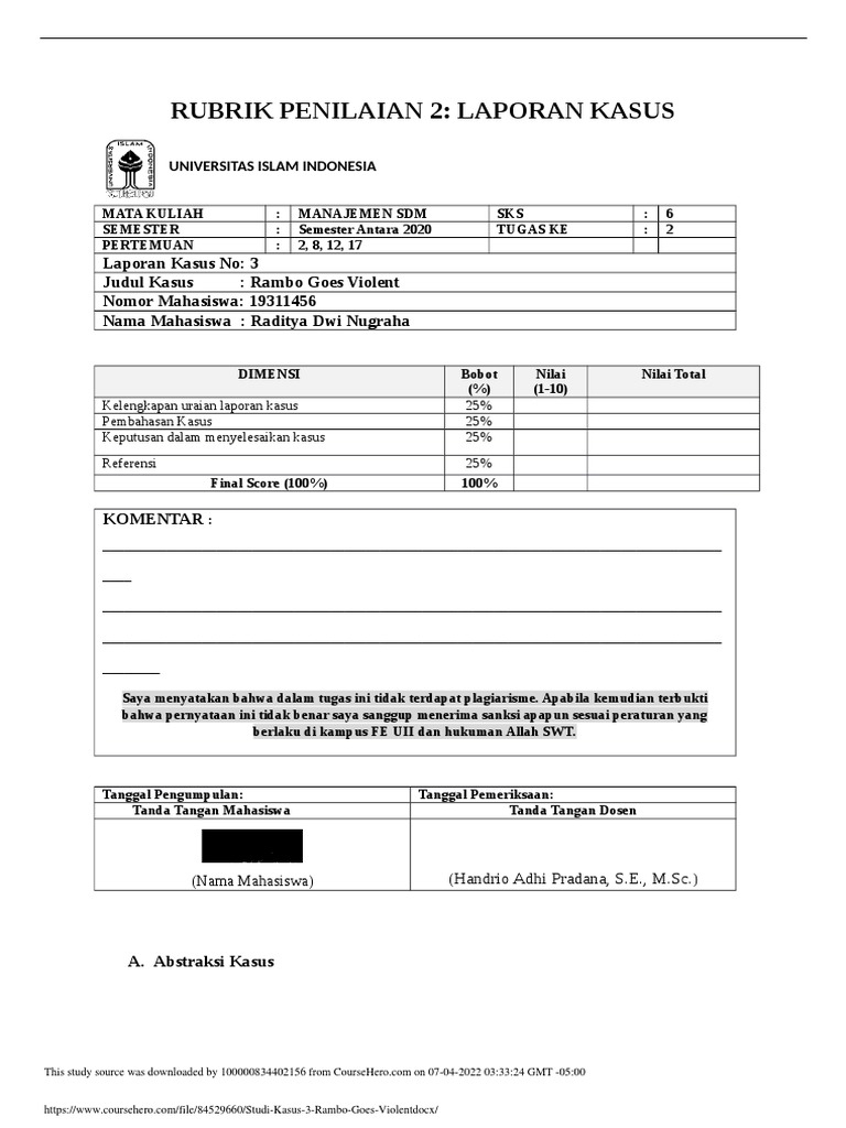 Studi Kasus 3 Rambo Goes Violent | PDF