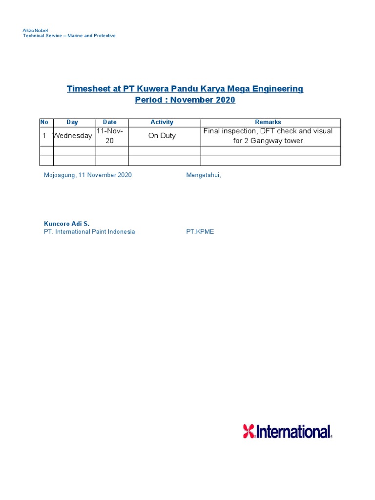 Timesheet Nov 2020 | PDF