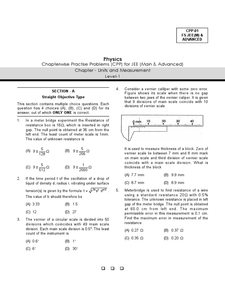 Physics: Chapterwise Practise Problems (CPP) For JEE (Main & Advanced ...
