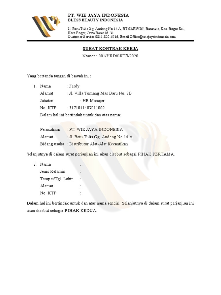 Format Kontrak Kerja 2022 | PDF