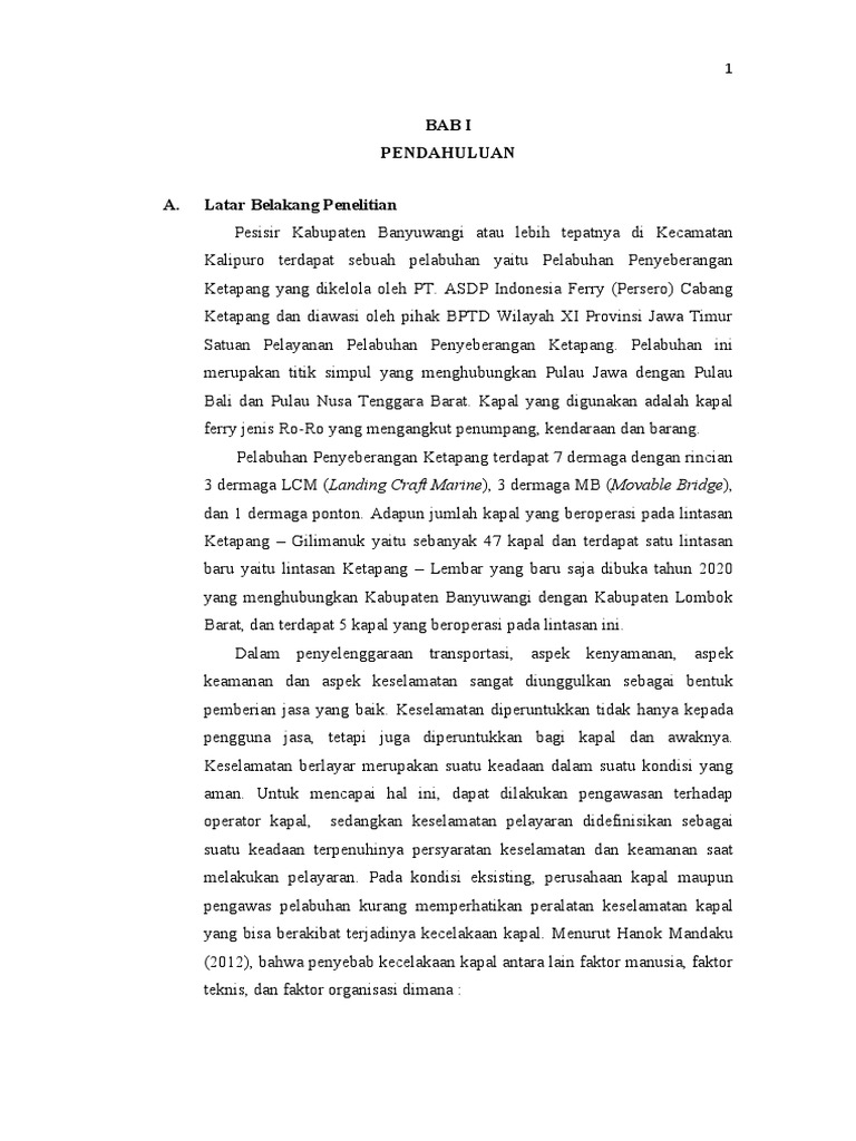 Evaluasi Perlengkapan Keselamatan KMP Trima Jaya 9 Yang Beroperasi Di Lintasan Ketapang ...