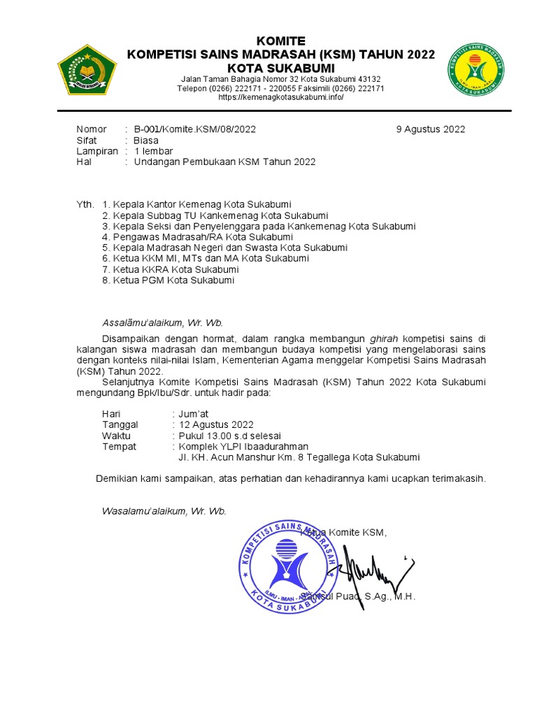 001 - Undangan Pembukaan KSM 2022 | PDF