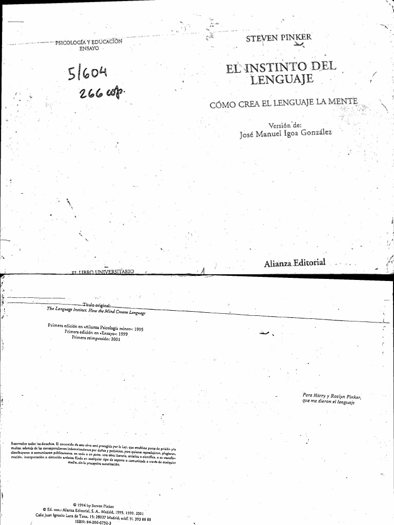 Pinker - El Instinto Del Lenguaje. Cómo Crea El Lenguaje La Mente - Caps 1 A 3-TP1 | PDF