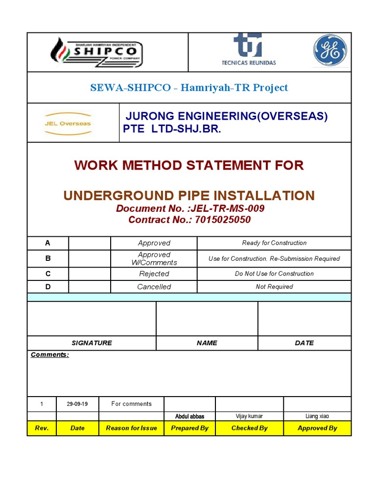 Underground Pipe Installation Method Statement | PDF | Pipe (Fluid ...