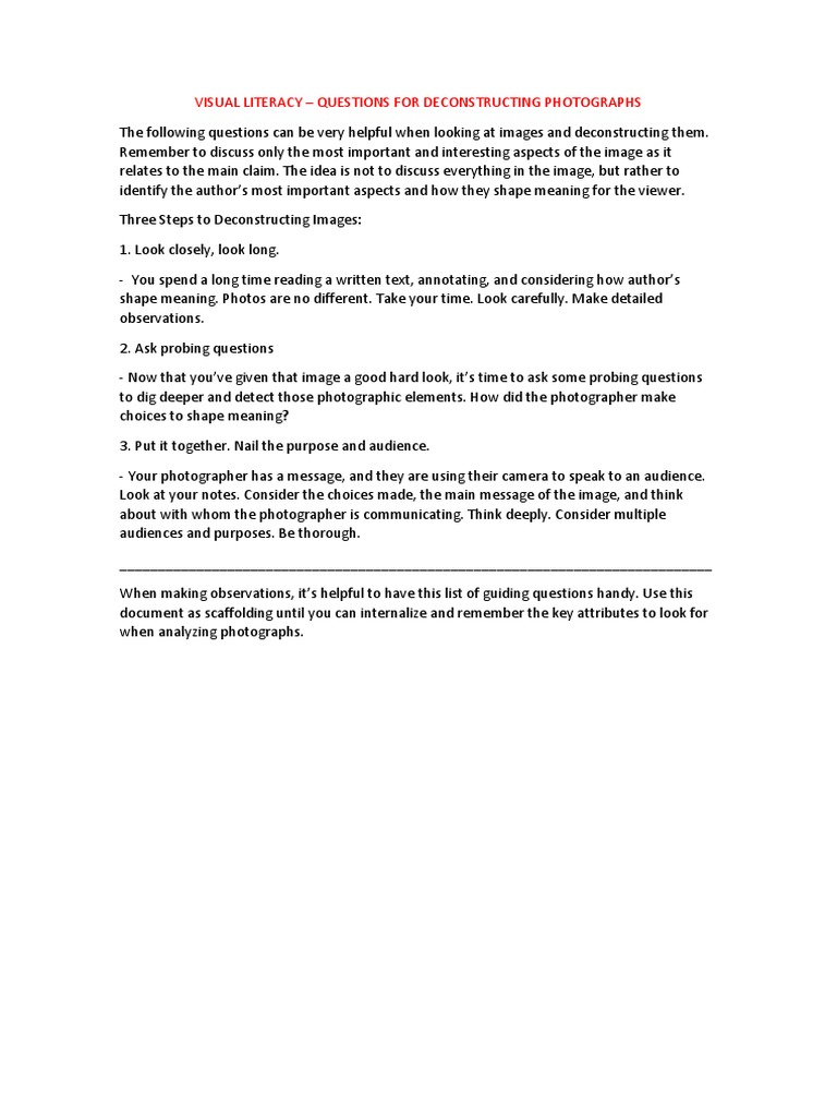 Deconstructing Photographs | PDF | Composition (Visual Arts ...