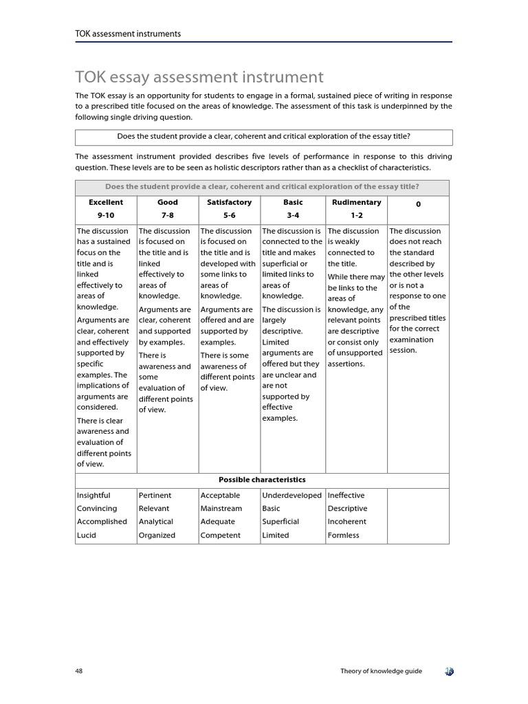 TOK-essay-assessment Instrument-1pg | PDF | Essays | Cognitive Science