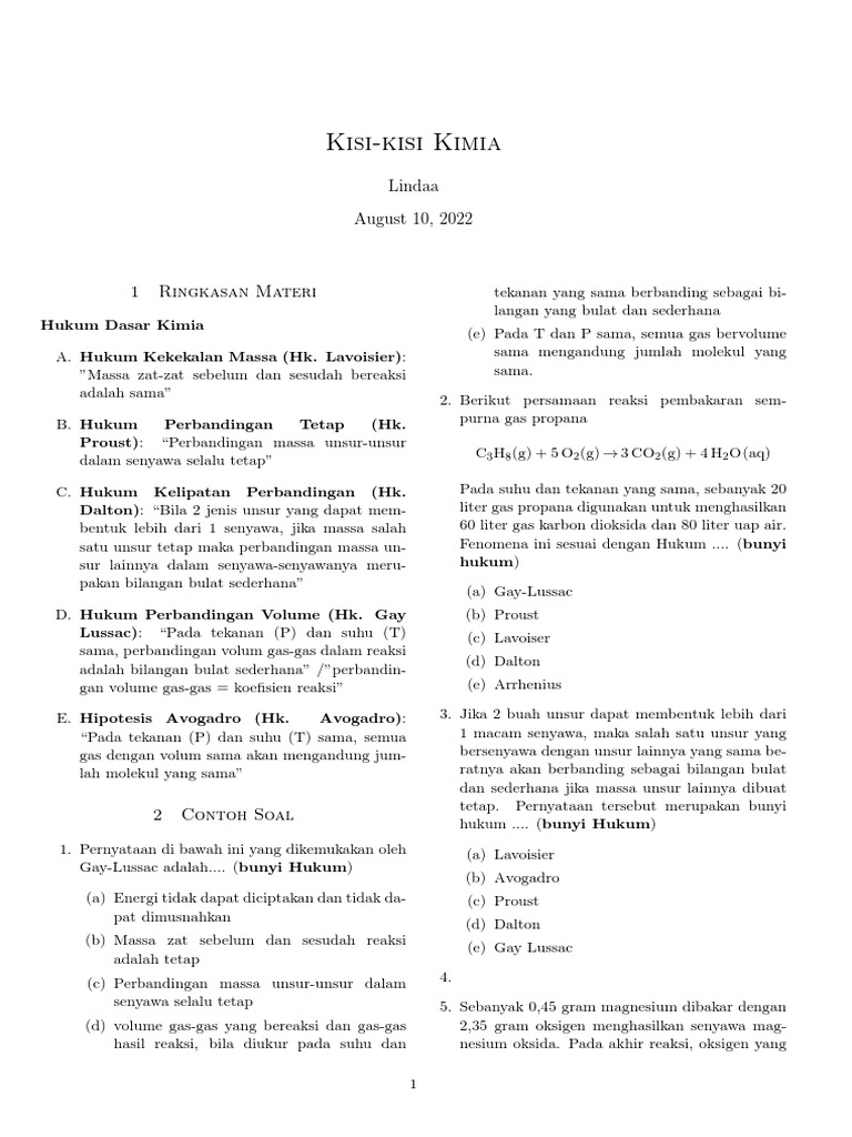 Kimia PAT Kelas 10 | PDF