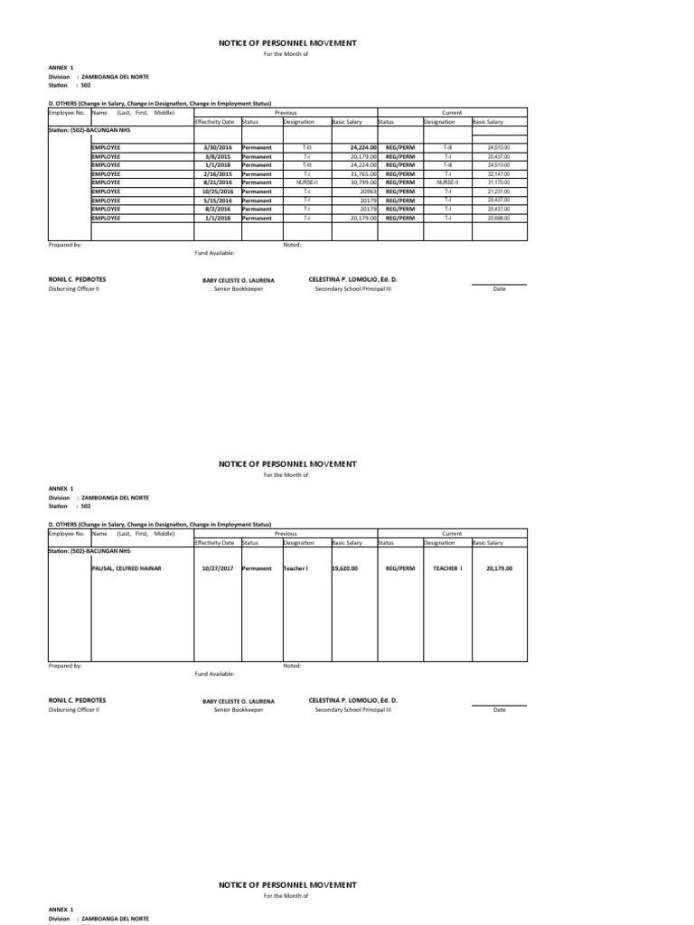 Zamboanga Norte Personnel Changes Report | PDF | Business | Employment