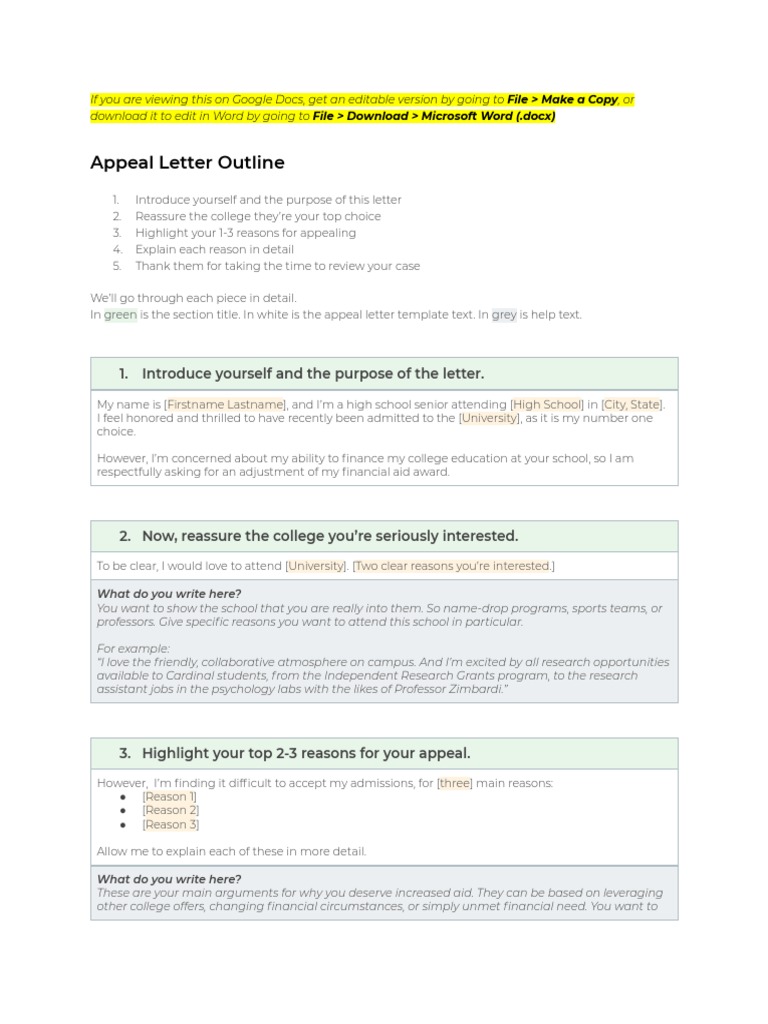 Appeal Letter Template - Paragraph by Paragraph | PDF | Student ...