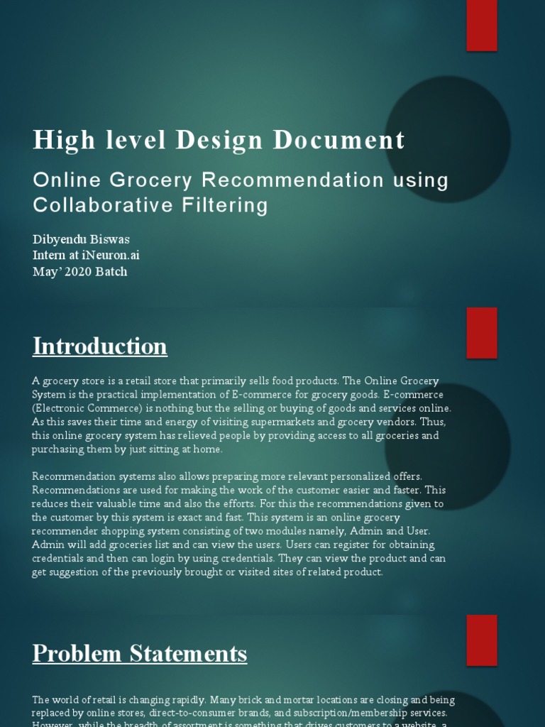 High Level Design Document: Online Grocery Recommendation Using ...