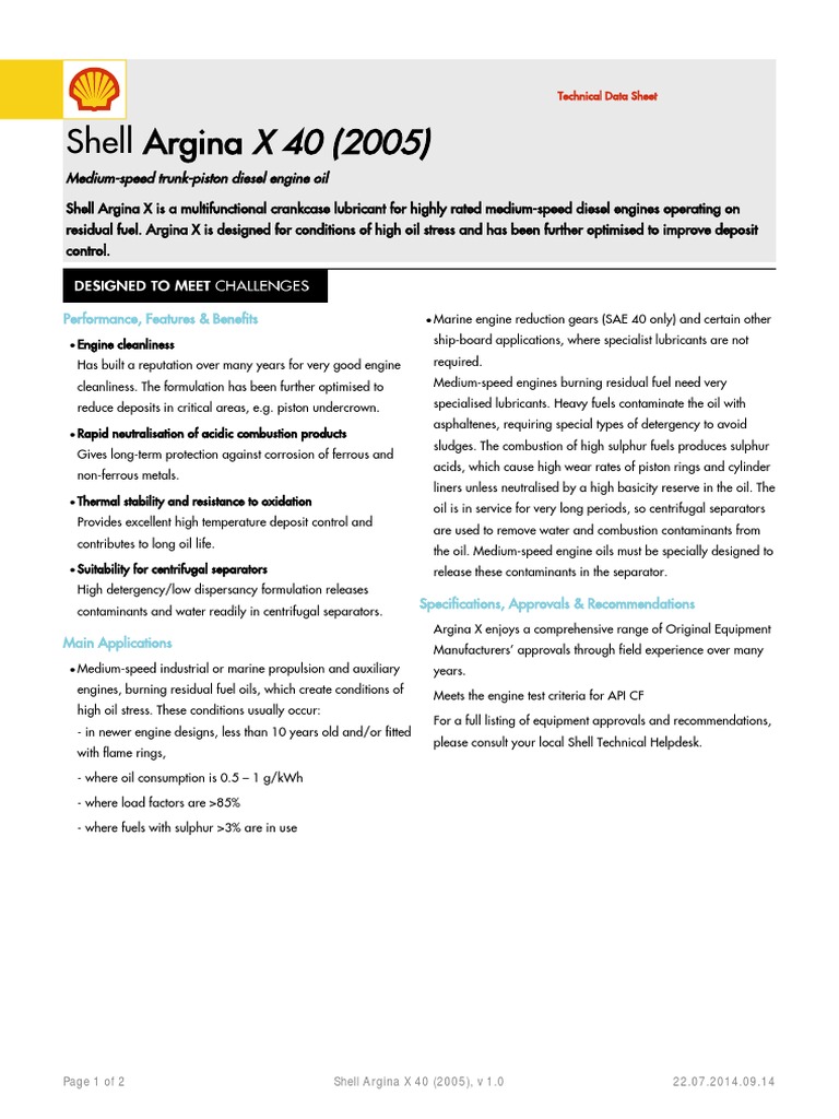 Shell Argina X 40 - TDS | PDF | Motor Oil | Lubricant