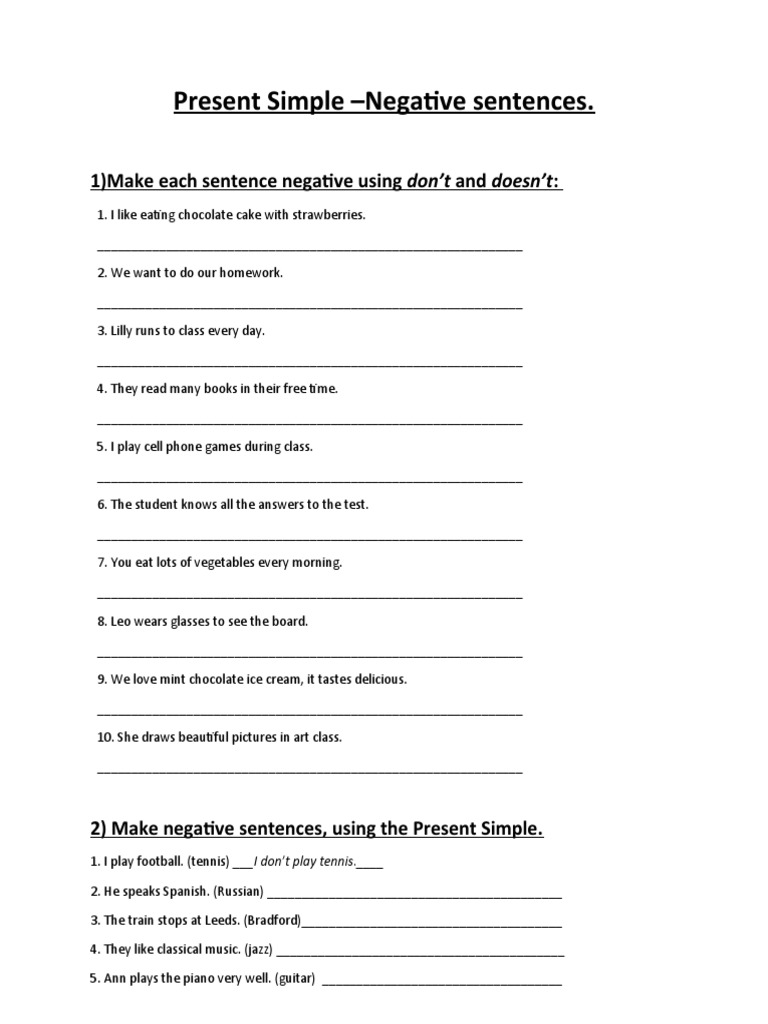 Present Simple Negative Sentences. | PDF | Language Arts & Discipline