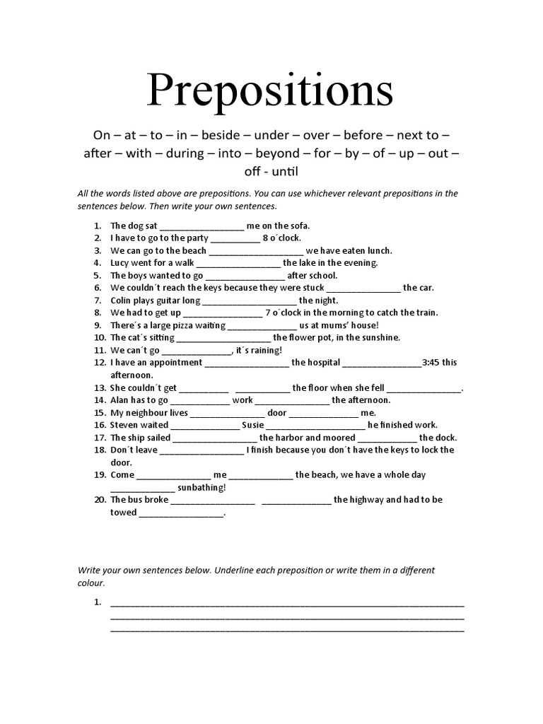 Prepositions-Worksheet-Worksheet - (Word) | PDF | Watercraft | Shipping