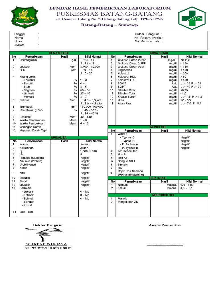 Lembar Hasil Lab Kosongan | PDF
