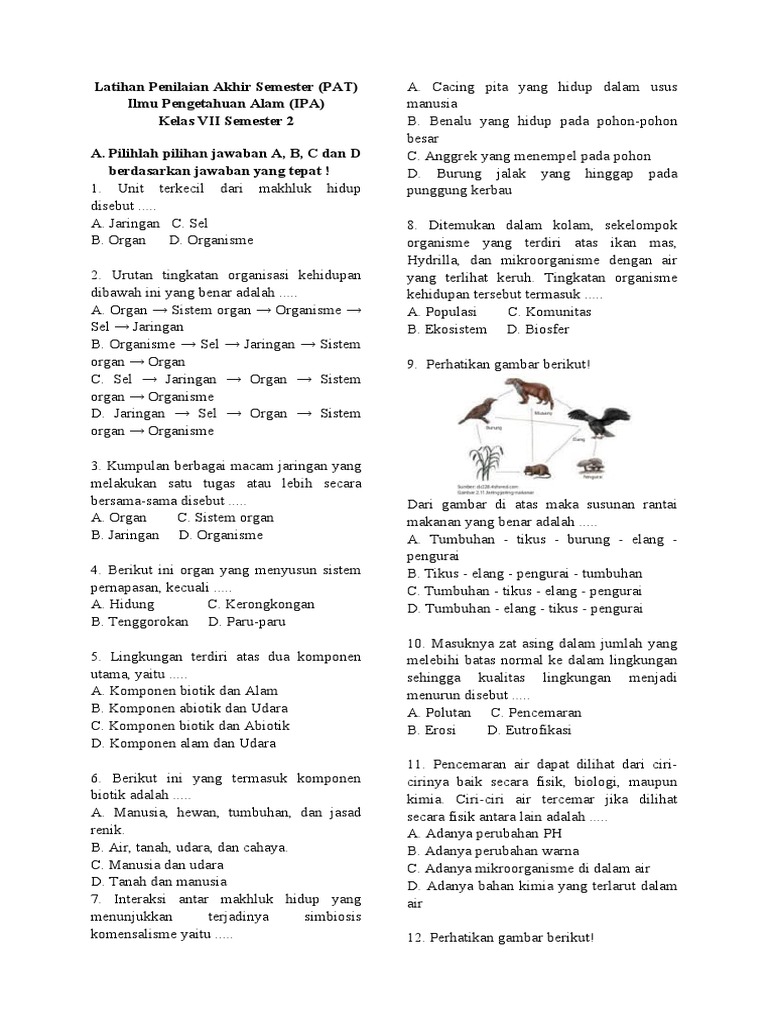 Ujian Akhir Ipa Semester 2 Kelas 7 | PDF | Sains & Matematika